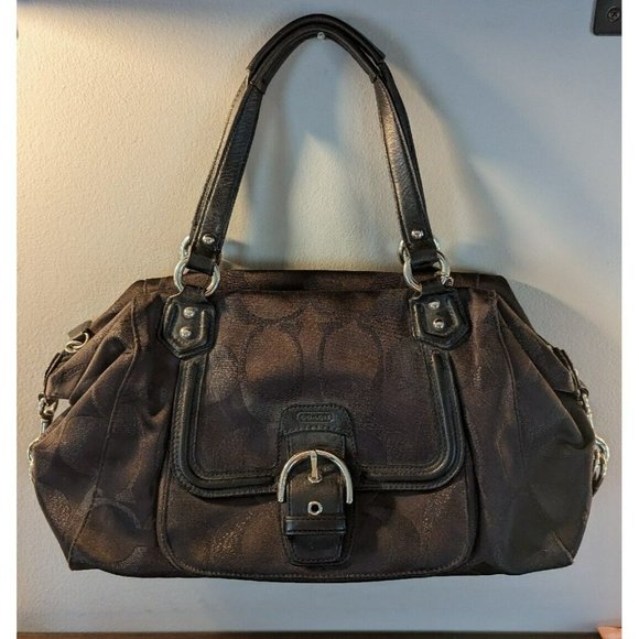 Coach | Bags | Coach Campbell Signature Leather Trim Black Satchel Bag ...
